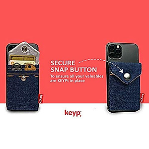 Keyp Card Holder for Back of Phone - Credit Card Holder for Cell Phone - Convenient Phone Card Holder Stick On for Keys, Cards & Cash - Stick On Wallet for Cell Phone (Blue Denim)