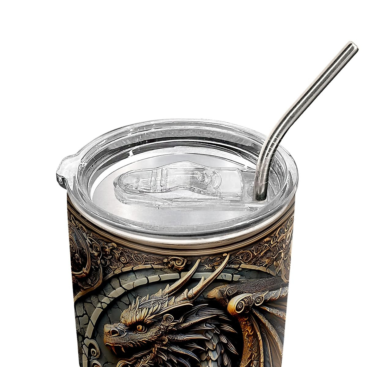 20oz Viking Dragon Tumbler, Norse Mythology, Viking Gifts for Men, Gaming, Gamers Gifts, Coffee Thermos, Stainless Steel Double Wall Vacuum Insulated Coffee Mug, Travel Cup with Lid