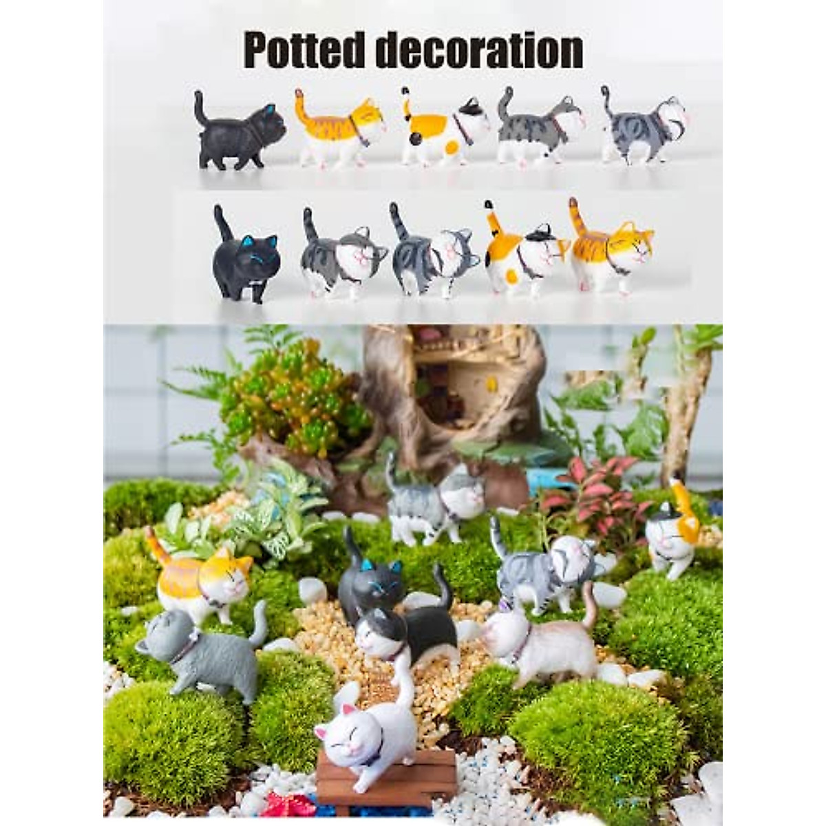 9 PCS Cute Miniature Cats Landscape Lovely Cats Figurines Fairy Home Garden Animals Kitten Adorable Cupcake Christmas Birthday Gift for Home Garden Decor Ornament Supplies