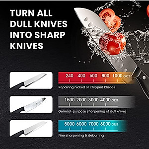 Professional Knife Sharpening Stone Kit – 400/1000 and 3000/8000 Grit Whetstone, Chef Knife Sharpener Knife Sharpener Stone-Includes Bamboo Base, Flattening Stone, Leather Strop & Angle Guide