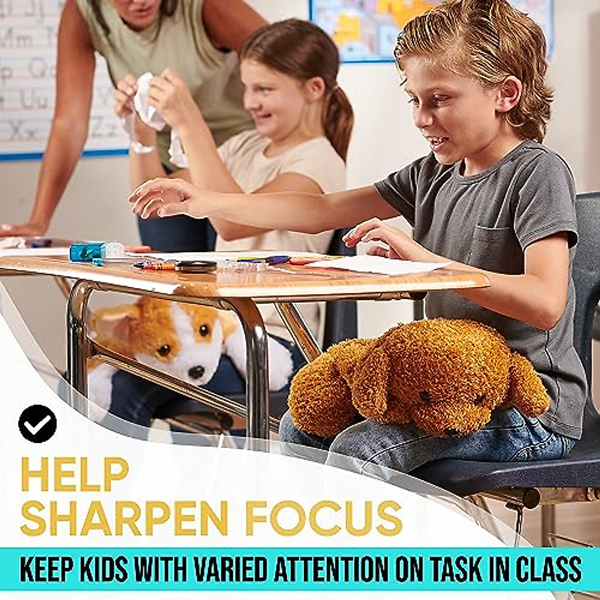 FRIENDLY CUDDLE Weighted Lap Pad for Kids 5 lbs. Sensory Weighted Stuffed Animals Lap Blanket for Kids Adults with Sensory Processing Disorder (Teddy)