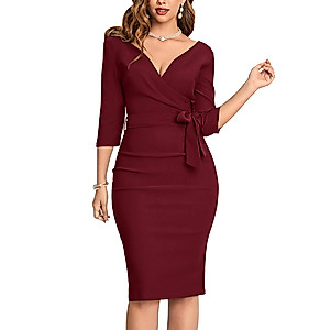 MUXXN Ladies Solid Color Sweetheart Neckline High Stretch Casual Pencil Dress (Merlot XL)