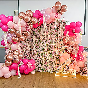 YAOWKY 124PCS Pink Balloon Arch Garland Kit with Different Size 18 12 10 5 Inch Pastel Hot Pink Metallic Rose Gold Confetti Balloons for Princess Theme Wedding Valentine's Day Party Decorations