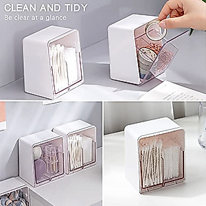 Leadiy Qtip Holder Cotton Pads Organizer, Cotton Ball Holder for Bathroom Canisters, Q Tip Storage Organizer with Clear Lid Bathroom Container Box 2 Sections Storage