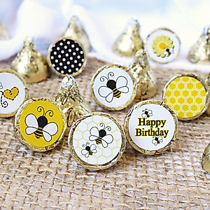Bumble Bee Birthday Party Favor Chocolate Kisses Candy Stickers, Bee Party Favors - 180 Labels