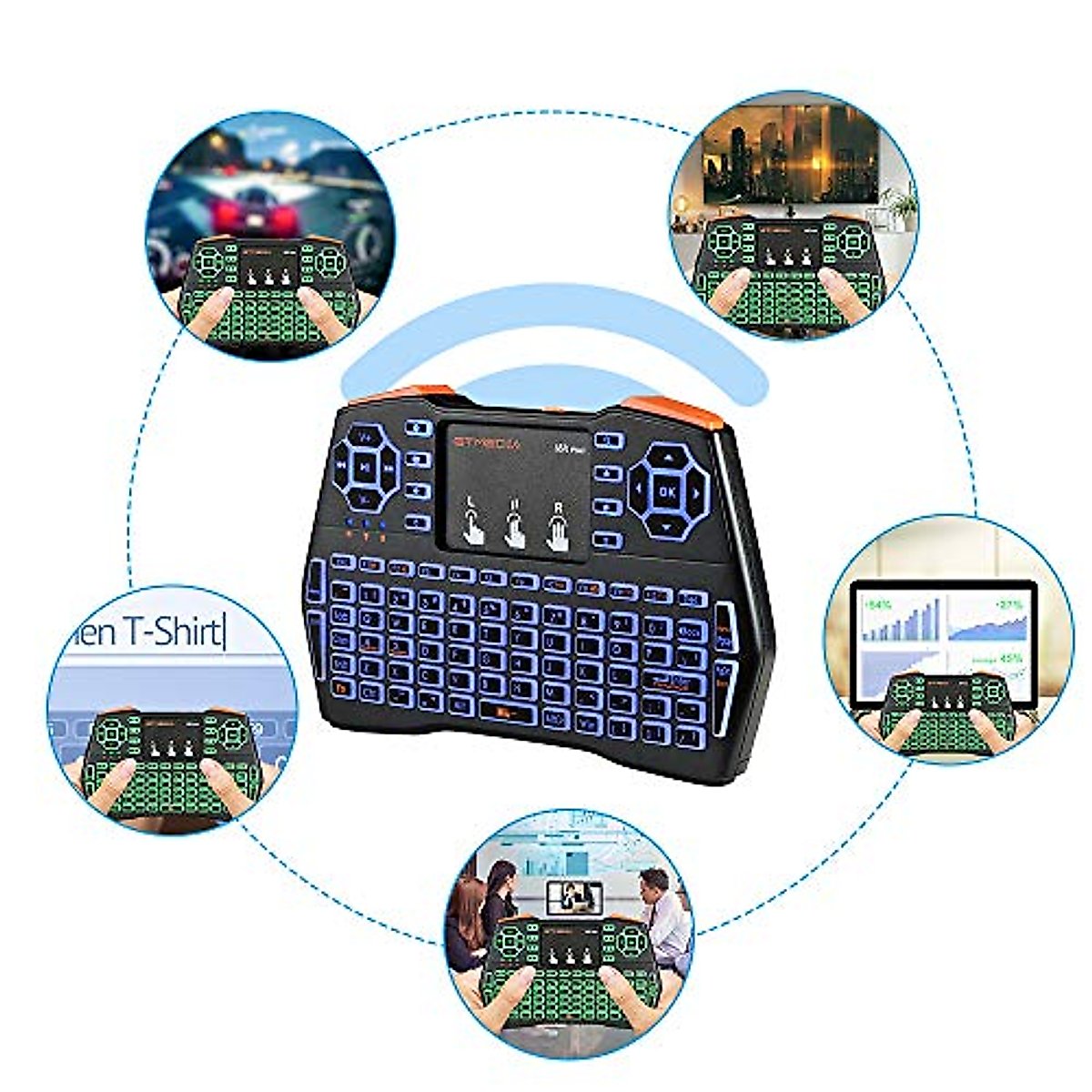 GTMEDIA 2.4G Mini Wireless Keyboard with Touchpad, USB Rechargeable Backlit QWERTY Keypad Remote Controller 92 Keys Gaming Mouse Combo for Laptop/Smart TV