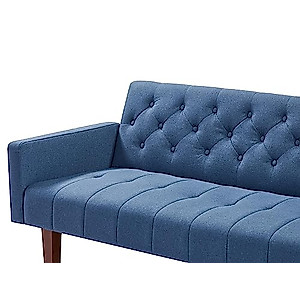 Blue, Linen, Convertible Double Folding Living Room Sofa Bed (Eucalyptus Wood Frame)