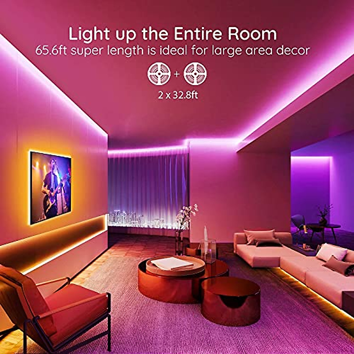 Govee 65.6ft Alexa LED Strip Lights, Smart WiFi RGB Rope Light Works with Alexa Google Assistant, Remote App Control Lighting Kit, Music Sync Color Changing Lights for Bedroom, Living Room, Kitchen