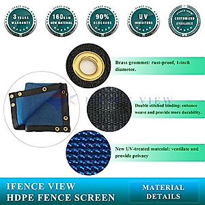 Ifenceview 6'x3' to 6'x50' Blue Shade Cloth Fence Privacy Screen Fence Cover Panels Mesh Net for Construction Site Yard Driveway Garden Pergola Gazebos Railing Canopy Awning 165 GSM (6' x 50')