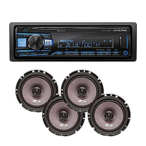 Alpine UTE-73BT Bluetooth Car Stereo Music Lover's Bundle with 4 SXE-1726S 220W Coaxial Speakers. No-CD Mechless Digital Media Receiver Head Unit, Streams from iPhone and Android, High Res via USB