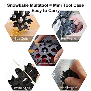 Snowflake Multi tool, 19 in 1 Portable Stainless Steel Snowflake Tool for Outdoor Travel Camping, with Key Ring and Carabiner Clip,Gift for Men Dad (Black)
