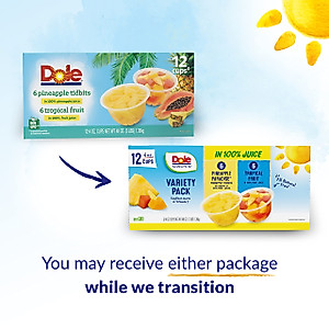 Dole Fruit Bowls Pineapple Tidbits & Tropical Fruit in 100% Juice Snacks, 4oz 12 Total Cups, Gluten & Dairy Free, Bulk Lunch Snacks for Kids & Adults