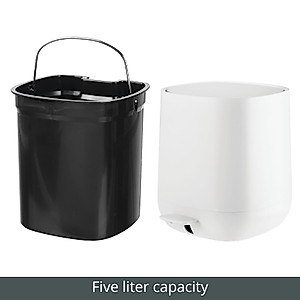 mDesign Plastic 1.3 Gallon/5 Liter Trash Can Waste Basket for Bathroom with Lid, Step Pedal Dustbin, and Removable Liner Bucket - Small Garbage Bin for Bathroom, Bedroom, or Office - White