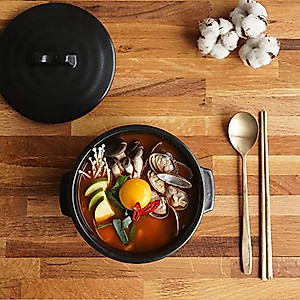 ElinCube Premium Korean Stone Bowl with Lid & Platter, Clay Pot for Cooking Hot Pot Dolsot Bibimbap and Soup Cookware