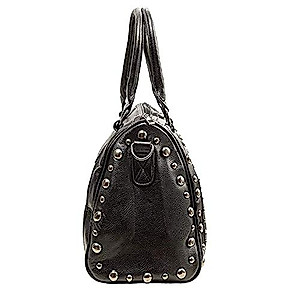 FiveloveTwo Women Skull Handbag Gothic Rivet Tote Satchel Shoulder Crossbody Bag Black