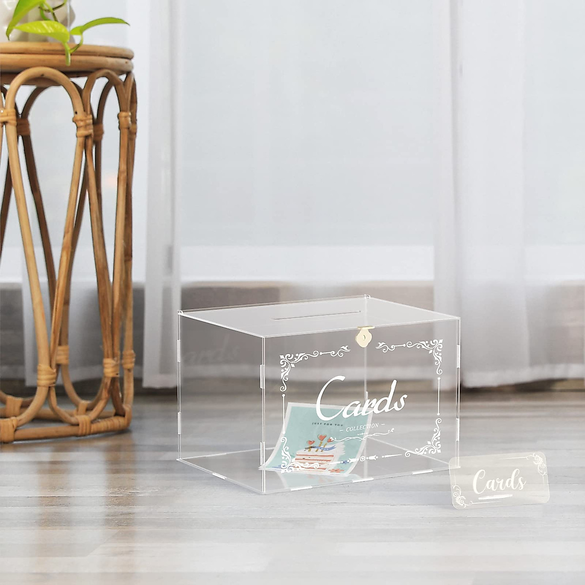 Bemodst Acrylic Wedding Card Box Gift Box Holder, Clear Large Letter Envelope Boxes with Lock and Slot for Reception Decoration Fundraiser Money Box Election Ballot Graduation Keepsake Party Favor