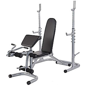 BalanceFrom RS 60 Multifunctional Workout Station Adjustable Olympic Workout Bench with Squat Rack, Leg Extension, Preacher Curl, and Weight Storage, 800-Pound Capacity, Gray
