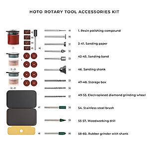 HOTO Rotary Tool Accessories Kit, 60 Pcs Accessories, Sanding, Grinding, Cutting, Drilling, Sharpening, Carving, Engraving