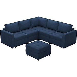 Belffin Oversized Modular Sectional Sofa Fabric L Shape Pull Out Couch with Ottoman Sleeper Sectional Couch with Chaise and Storage Sectional Set 6 Seater Sofa Reversible Sofa for Living Room Blue