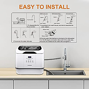 Portable Dishwasher Countertop, Compact Dishwasher with 6.5L Water Consumption, 7 Washing Programs, 360° Dual Spray, Anti-Leakage & Air-Dry Function, Mini Dishwasher for Apartments