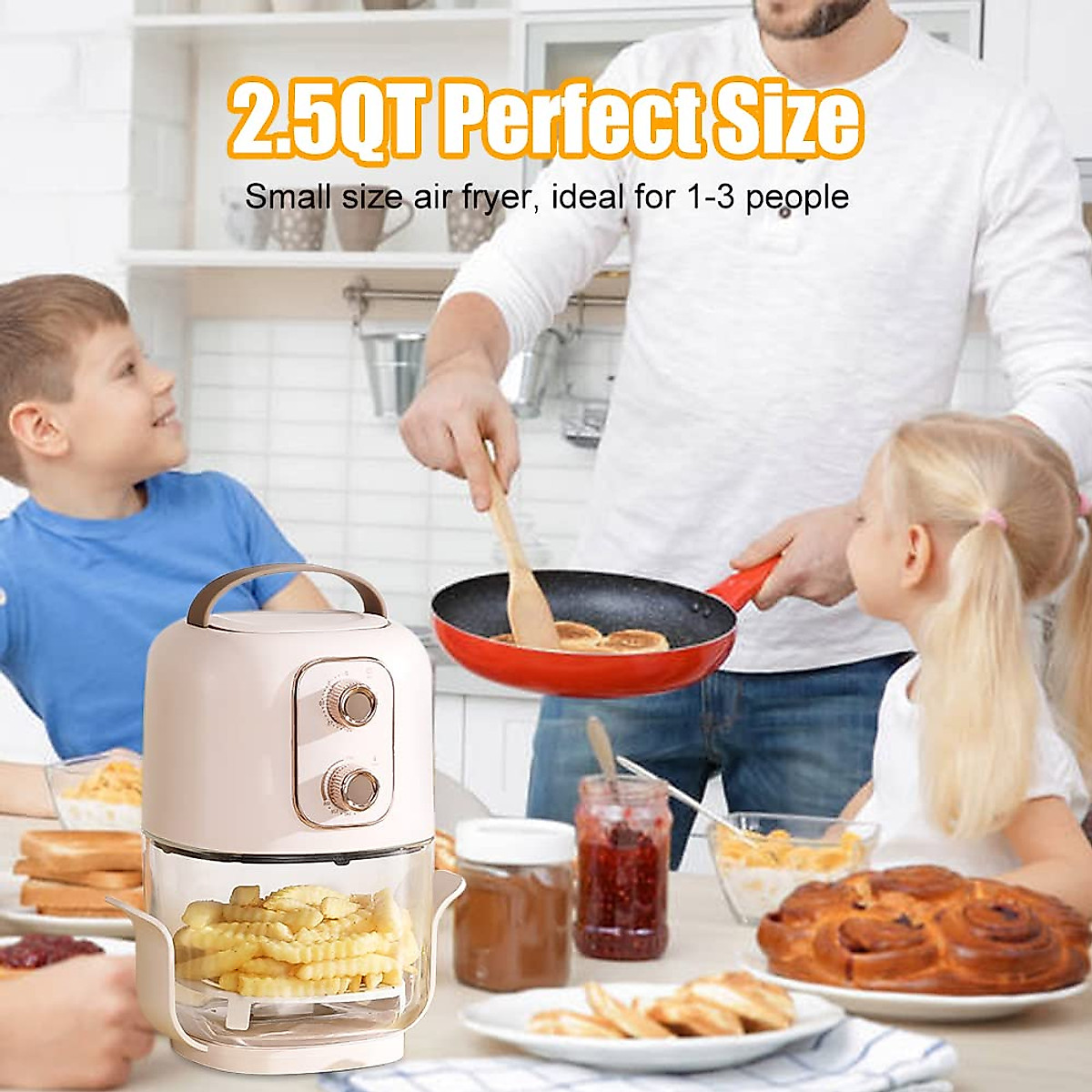 WOOLALA 360° Visible Glass Air Fryer, 2.5-Qt Air Fryers Oven Oil-free Low Fat Cooking, Compact Air Fryer with Automatic Timer and Temperature Control, Great for 1-3 People Use