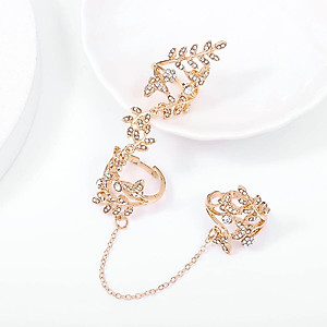 Yalice Charm Leaf Full Finger Ring Bracelets Dainty Knuckle Open Ring Harness Hand Chains Adjustable Statement Rings Jewelry for Women Gift (Gold-2)