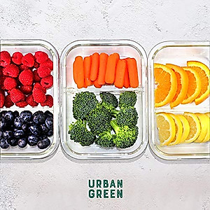 Urban Green Glass Container with Wood Lid, Glass food storage Container with Lids, Glass Meal Prep Containers Set, Glass Containers set (Natural-Bamboo- 3p)