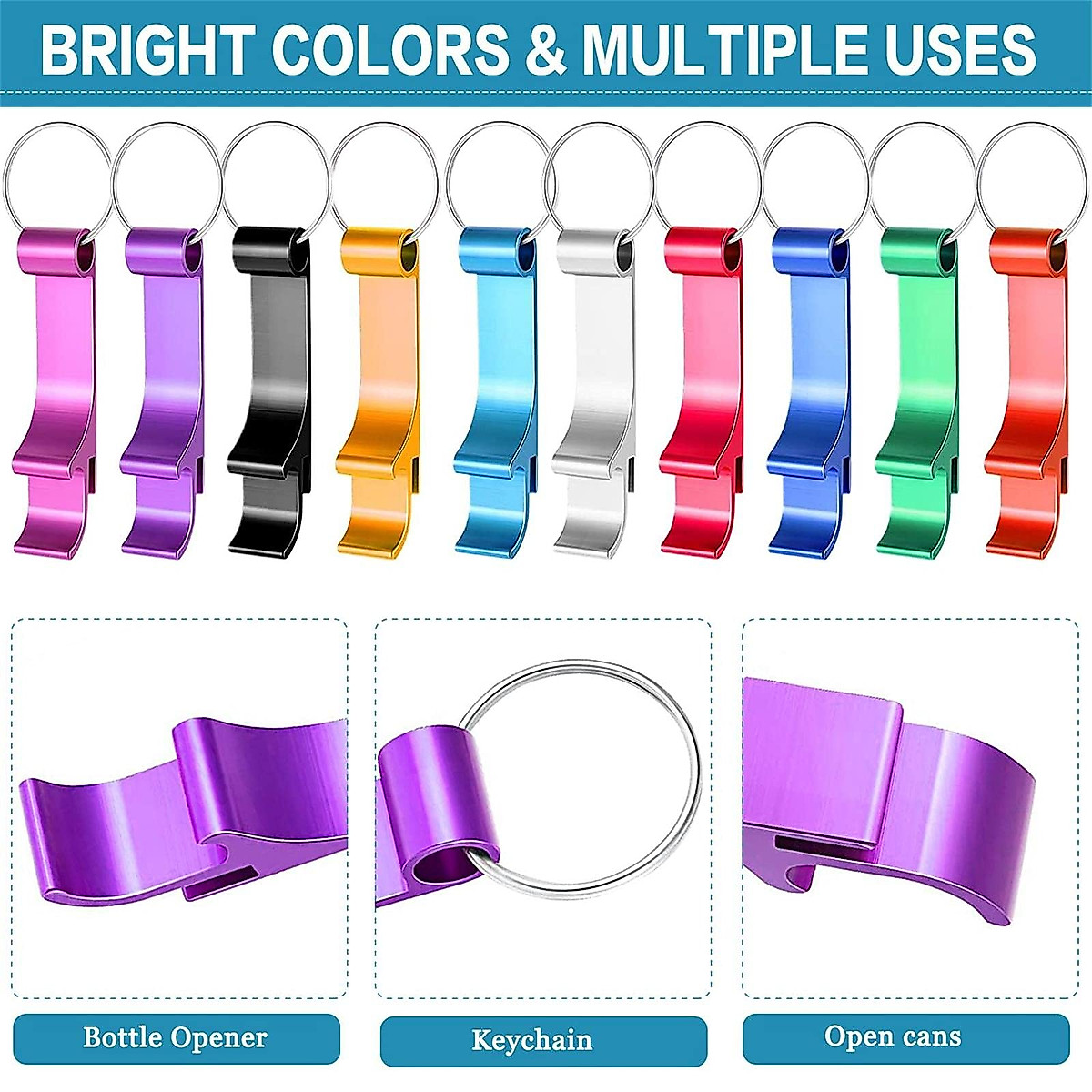 100pcs Personalized Custom Bottle Opener Keychain Bulk for Men Women,Customized Metal Can Beer Bottle Opener Wedding Party Favors,Engraved with Logo,Text