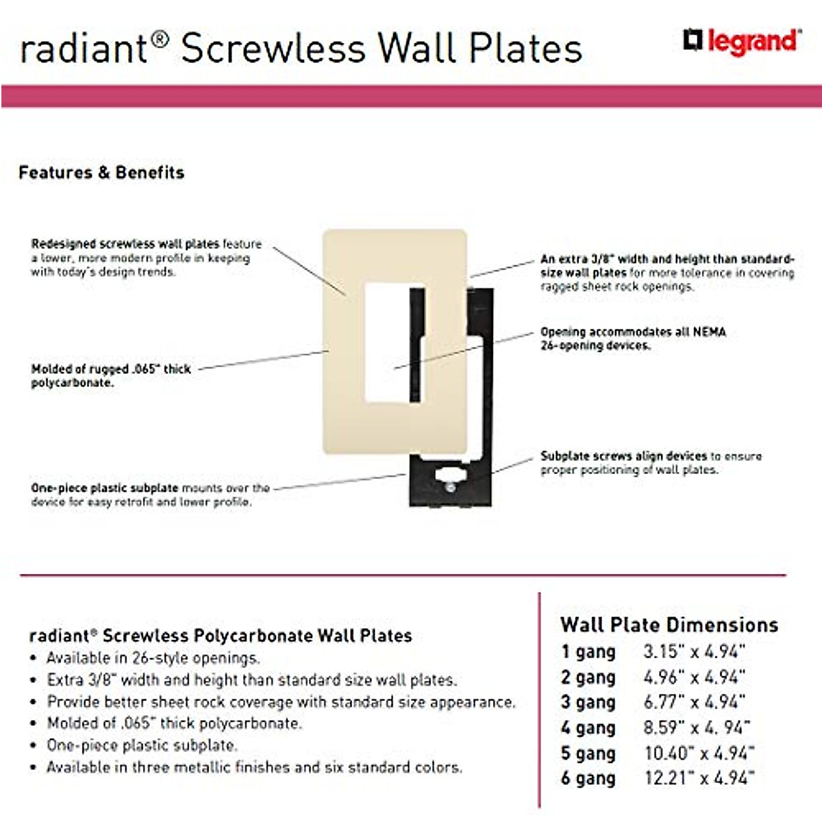 Legrand Radiant 2-Gang Screwless Wall Plate for Decorator Outlets, White Finish