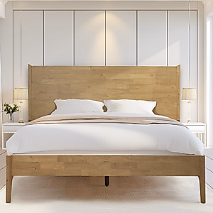 Acacia Haven King Size Bed Frame and Headboard, King Size Platform Bed Frame Scandinavian Wood Bed Compatible with All Mattress Types, No Box Spring Needed, Wood Slats Support, Oak