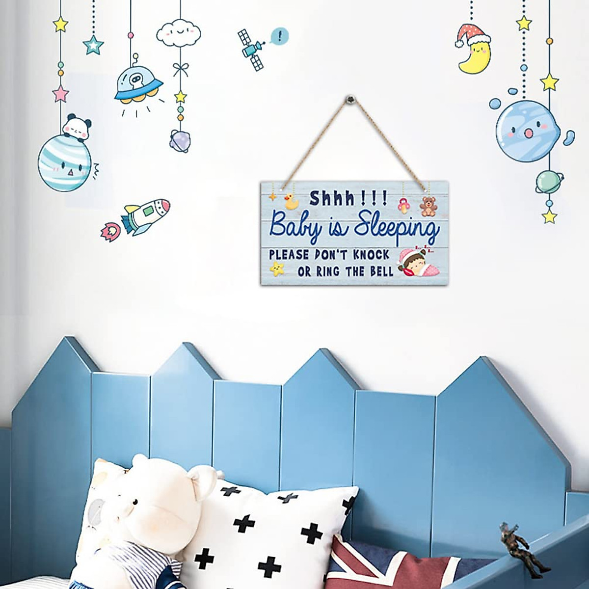 Baby Sleeping Sign Baby Sleeping Plaque Baby is Sleeping Sign Porch Sign Sleeping Baby Door Sign Do Not Knock or Ring Doorbell Sign No Disturb Sign Baby Room Hanging Sign