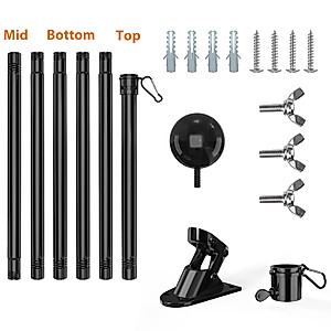 YeYeBest Flag Pole, 6 FT-2PACK Flag Pole Kit for House, 2 No-Tangle Rings Clips, Flag Holder Bracket, Stainless Steel, Black