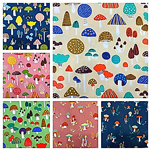 Mushroom Fabric Fat Quarters for Quilting,Cotton Printed Food Pattern Fabric Bundles 18x22,Botanical Woodland Theme SZRUIZFZ (6pcs)