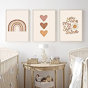 Boho Nursery Wall Art You Are My Sunshine Wall Art Rainbow Canvas Nursery Pictures Decor Nursery Prints Boho Nursery Decor for Girl Boho Nursery Artwork for Baby Kids Room Decor 12x16x3 Inch Unframed