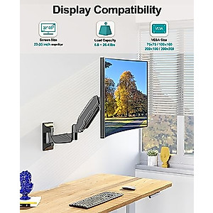 MOUNT PRO Monitor Wall Mount for Max 35 Inch/26.4lbs Ultrawide Computer Screen, Premium Heavy Duty Single Monitor Arm, Full Motion Wall Monitor Mount with VESA Extension Kit, Max VESA 200x200mm
