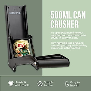 Grizzly Living Aluminum Can Crusher | Heavy Duty Can Crusher Wall Mounted for 12-16oz Cans | Can Crusher for Recycling Soda, Beer or Soft Drinks Cans