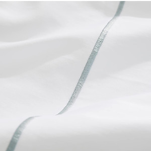 BOLL & BRANCH Signature Embroidered Pillowcase Set - King, White/Shore - Soft, Luxury 100% Organic Cotton - 2 Pillowcases - Hand-Finished Embroidery