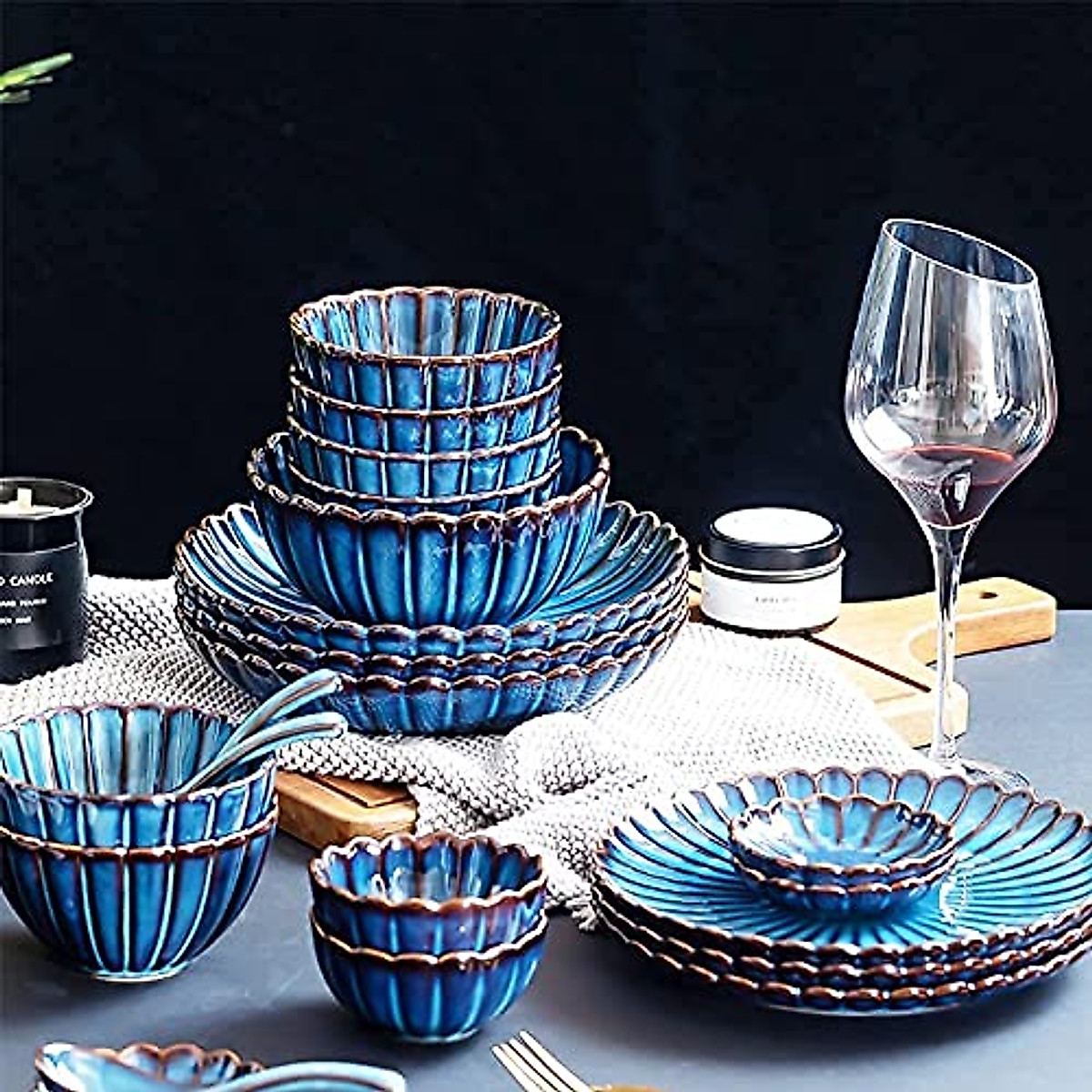 Porcelain Plate and Bowl Set,Dinnerware Set for Home or Special Restaurant, 54 Pcs Dinnerware Sets, Blue Porcelain Tableware Set with Plates Dish Dish Bowls and Coffee Cup, Ceramic Dinner Set for Hom