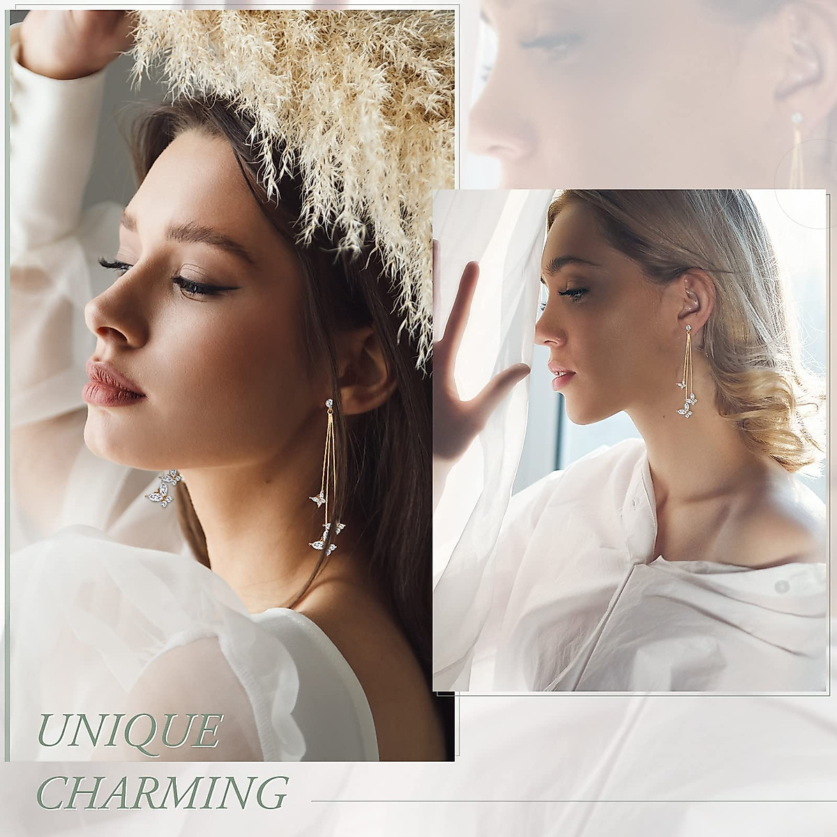 6 Pairs Butterfly Cuff Tassel Chain Earrings Cute Butterfly Stud Drop Dangle Earrings Long Crystal Butterfly Earrings Jewelry Butterfly Purple Rhinestones Statement Charm for Women Girl (Silver, Gold)