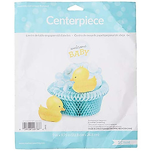 Creative Converting Bubble Bath Rubber Ducky Baby Shower Honeycomb Centerpiece Party Supplies, 9 3/4" x 9", Multicolor