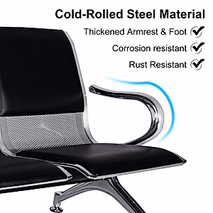 Kinpaw Waiting Room Chairs Reception Chair - 5-seat PU Leather Office Chair with Arms, Conference Room Chairs, Airport Waiting Bench for Salon, Bank, Hospital, School, Barbershop, Black