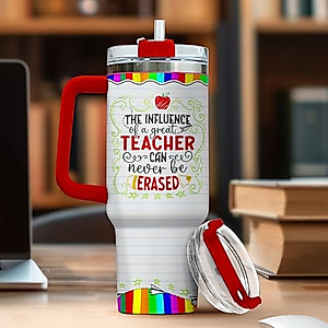 99OWL For Teachers Pencil Tumblers Appreciation Music White Red Steel Insulated Gift Modern Pack, Teacher Gifts, Tumbler 40 Oz With Handle Lid And Straw, Teacher Influence Colorful