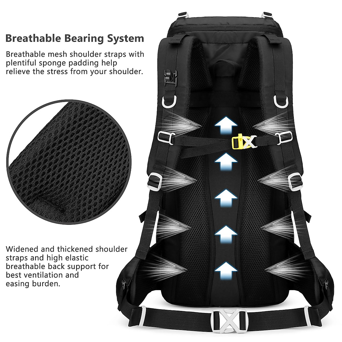 Esup 60L Hiking Backpack Men Camping Backpack with rain cover Lightweight Backpacking Backpack Travel Backpack (Black)