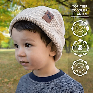 REDCUB Toddler and Baby Beanie | Girls Boys Woven Acrylic Kids Baby Beanies | Knit Winter Hat | Fits Ages 1-3 (Neutral Beige), 2-4