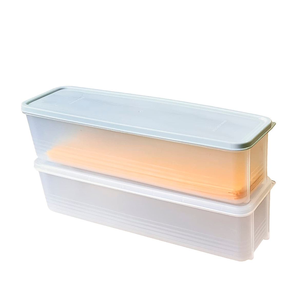 HYMAOME 2Pcs Spaghetti Container Pantry Storage Dispenser Clear Pasta Box Horizontal Food Storage Long Stackable Containers for Long Pasta, Noodles, Pantry Snacks