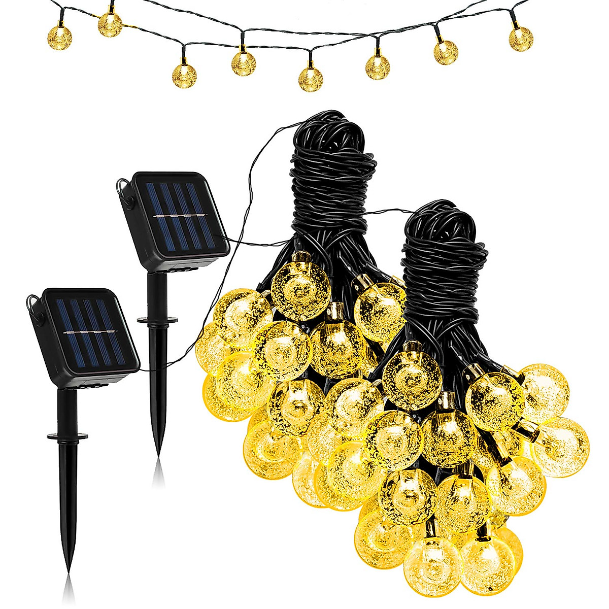2 Pack Solar Globe String Lights, HMXBRIGHS 21ft 30 LED Waterproof Bubble Crystal Balls String Fairy Lights, 8 Modes Outdoor Starry Lights Solar Powered Lights for Garden Yard Patio Home Party Decor