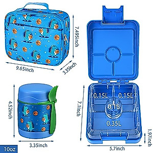 Bento Lunch Box Set for Kids with 10oz Soup Thermo, Leak-Proof Lunch Containers with 4 Compartment, Kids Thermo Hot Food Jar and Insulated Lunch Bag for Kids to School,BPA-Free(Basketball)