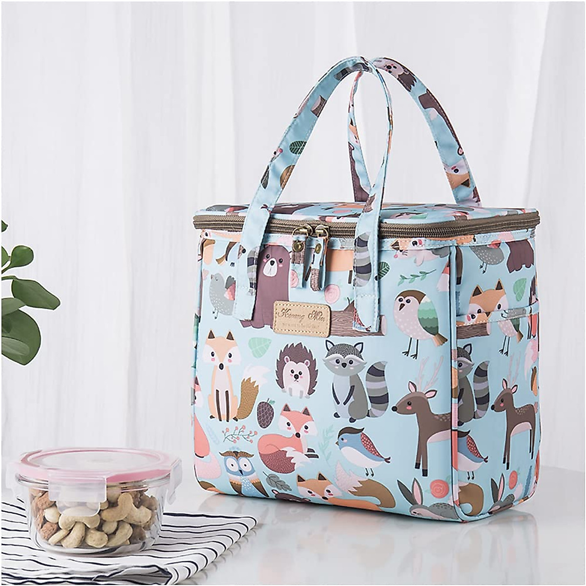 Evergoo Lunch Box for Men Women, Reusable Waterproof Adult Lunch Tote Bag, Cute Thermal Lunch Cooler Bags for Office Work Hiking Outdoor Picnic Beach Travel-Blue Zoo