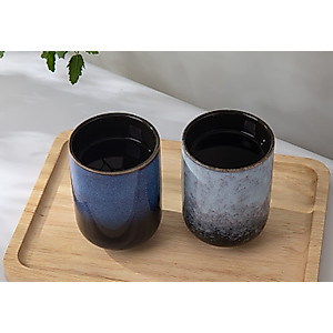 LLDAYU Japanese Sushi Yunomi Tea Cups Set of 2, Handle-less Ceramic Tea cups,10oz/300mL