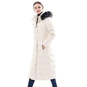 Obosoyo Women's Hooded Thickened Long Down Jacket Maxi Down Parka Puffer Coat (White, S)